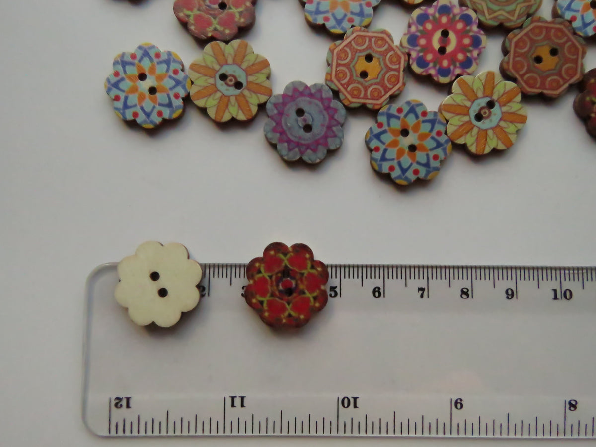 30 Retro Mosaic Flower Shape Wood like Buttons 20mm diameter – New ...