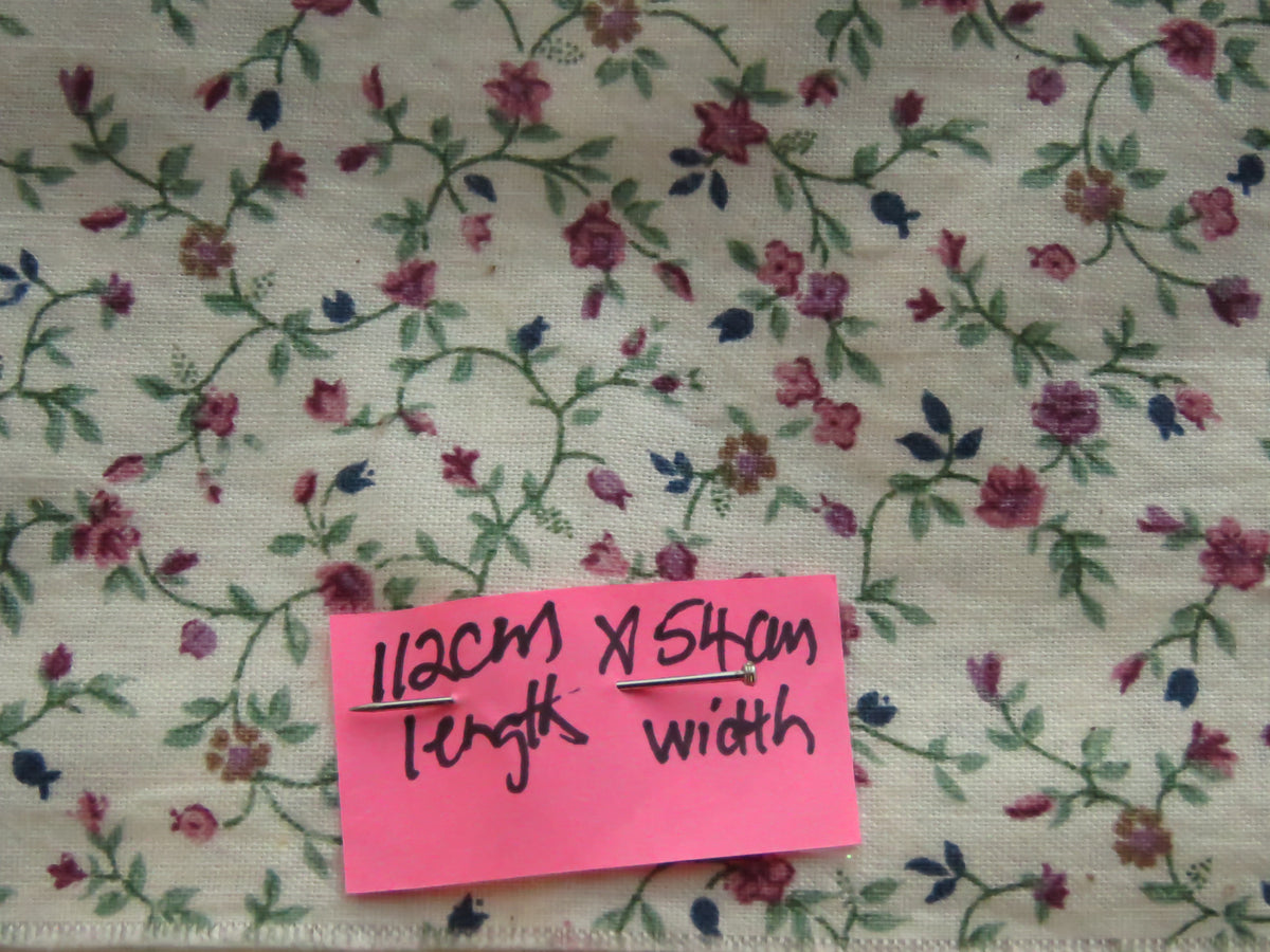 Miniature pink roses cotton floral fabric 112cm long x 54cm wide – New ...