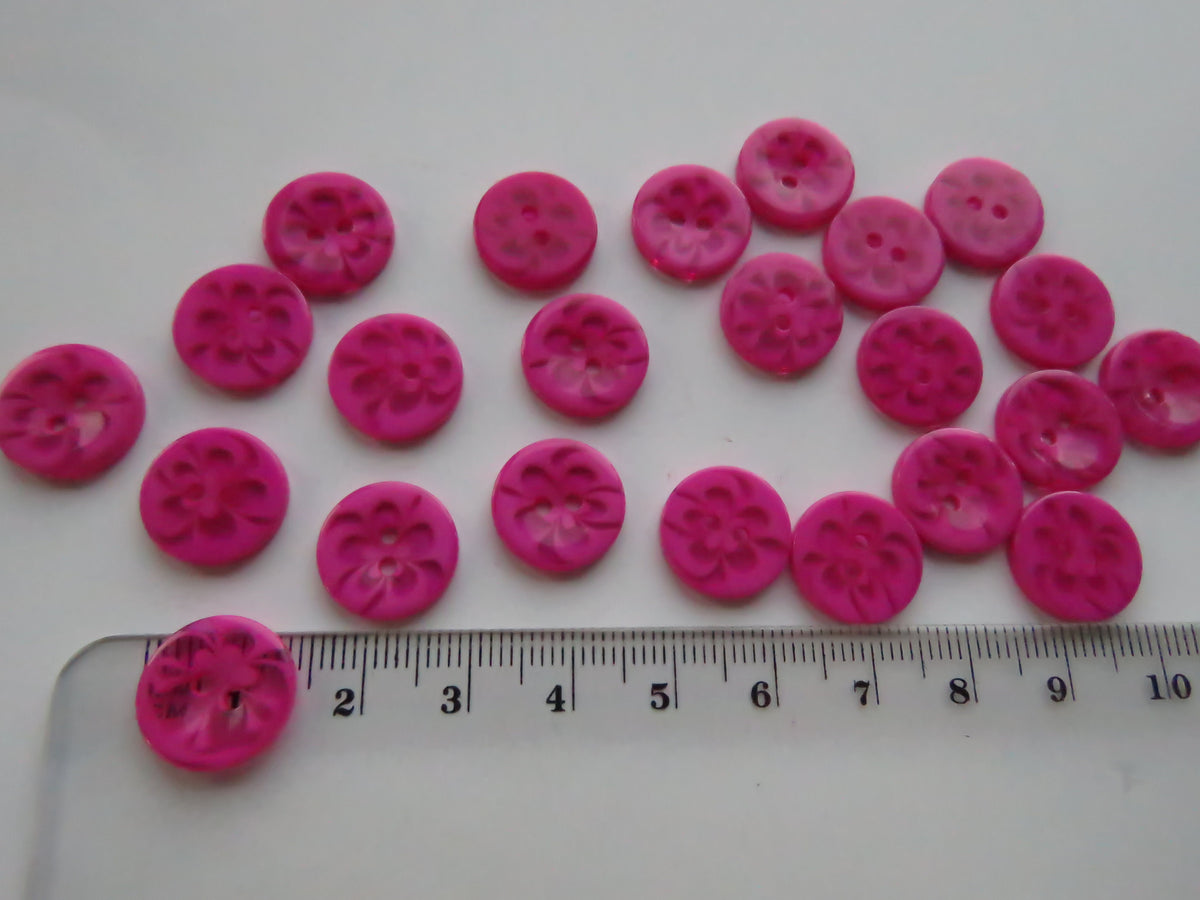10 Dark Pink See through buttons with flower print 14mm resin buttons ...
