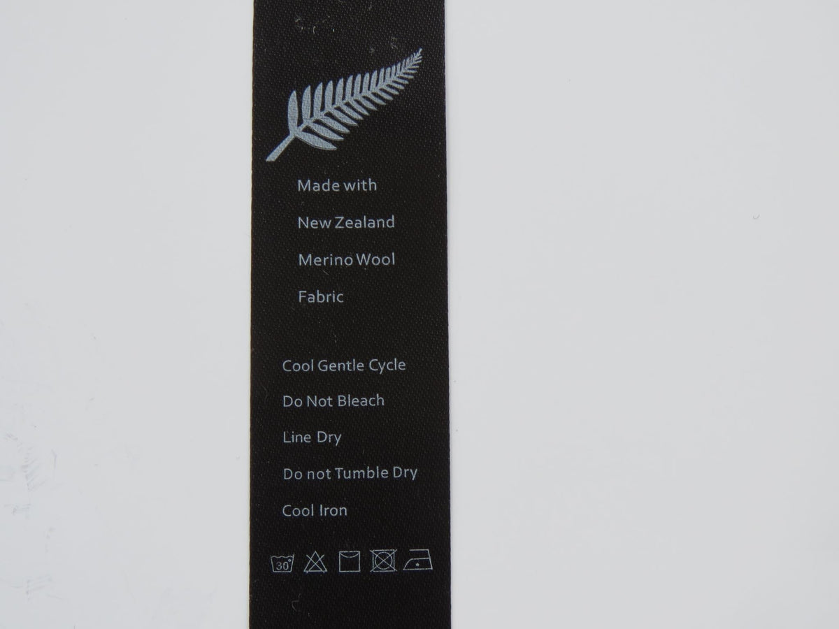 4 Black Satin washing instructions/ made with NZ Merino wool labels ...